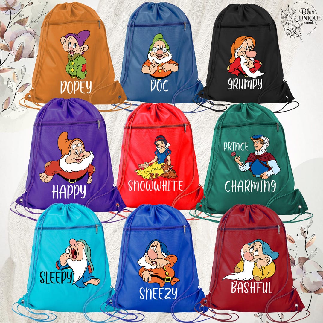 Snow White Drawstring Bags Seven Dwarfs Backpack, Disney Group Backpack ...