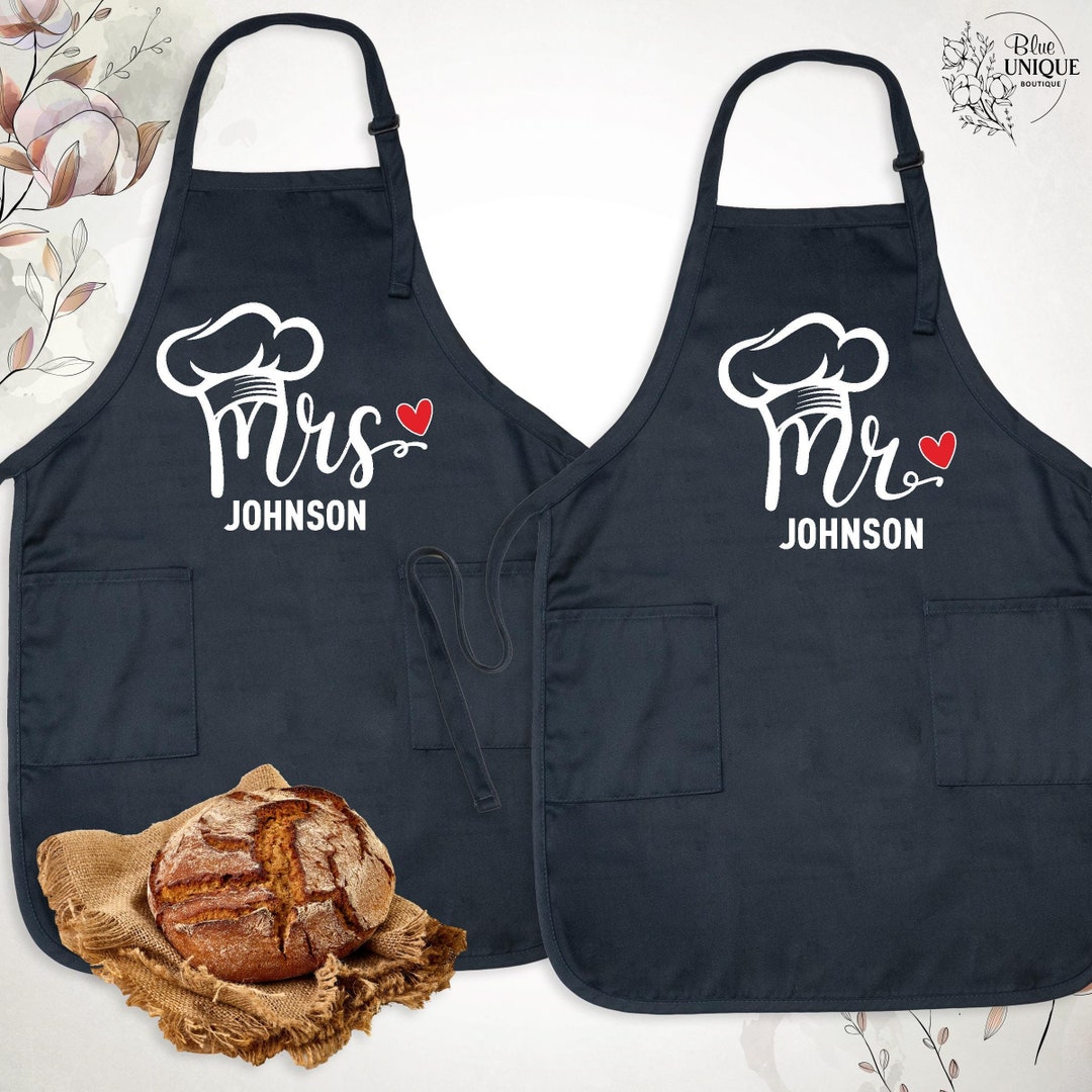 Custom Mrs Mr Couple Aprons, Personalized Mr and Mrs Apron, Matching ...