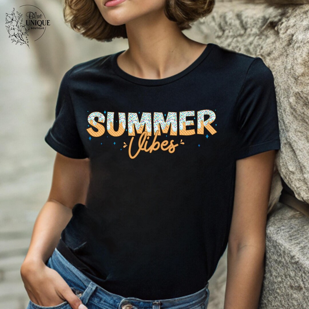 Summer Vibes Ice Cream Cone Shirt, Waffle Cone Drip Tee, Summer Vibes ...