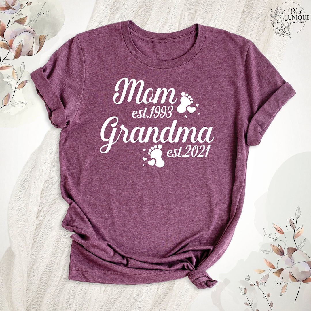 Personalized Mom and Grandma Established Year Shirt, Baby Announcement ...