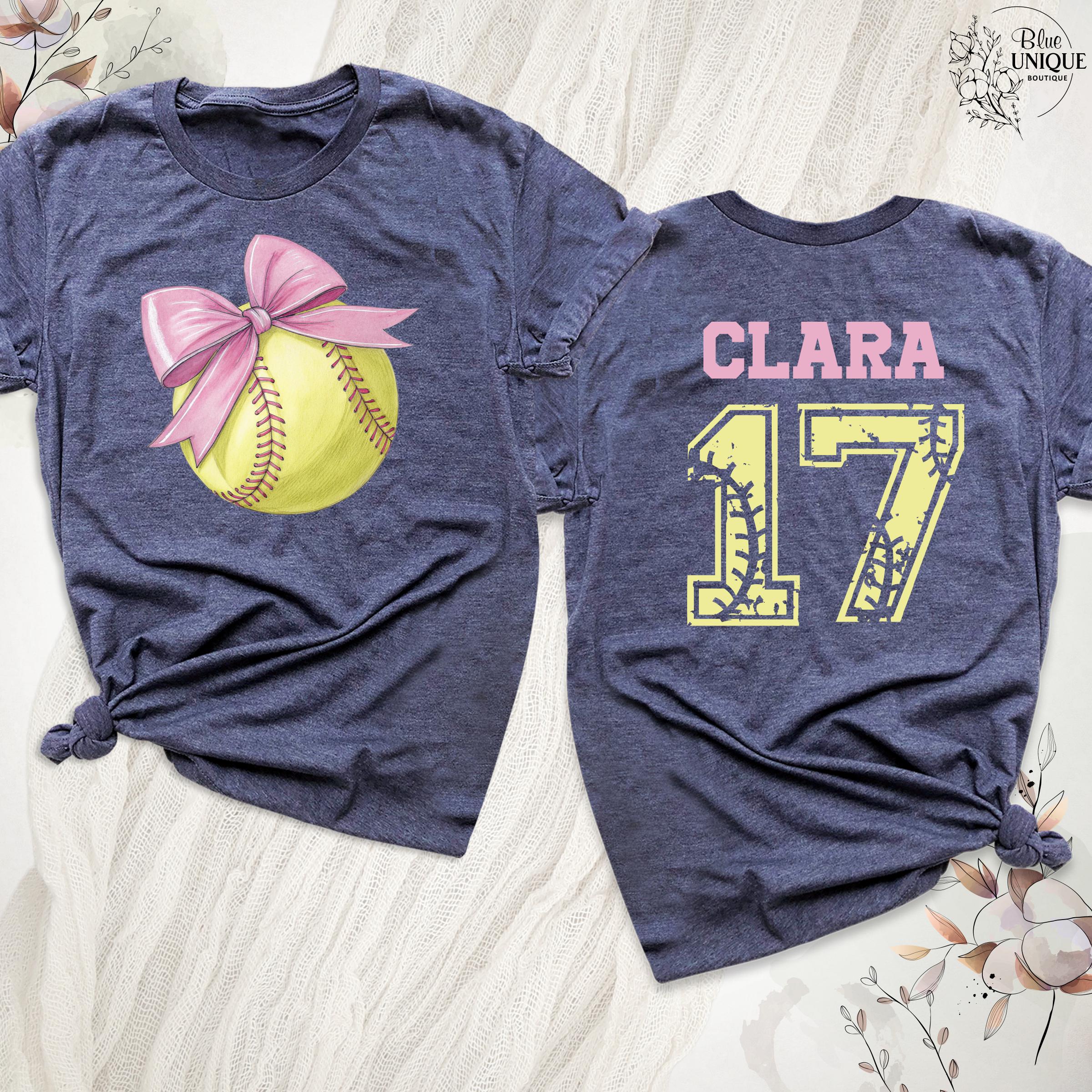Softball Back Front Design T-shirt With Custom Number Name, Softball ...