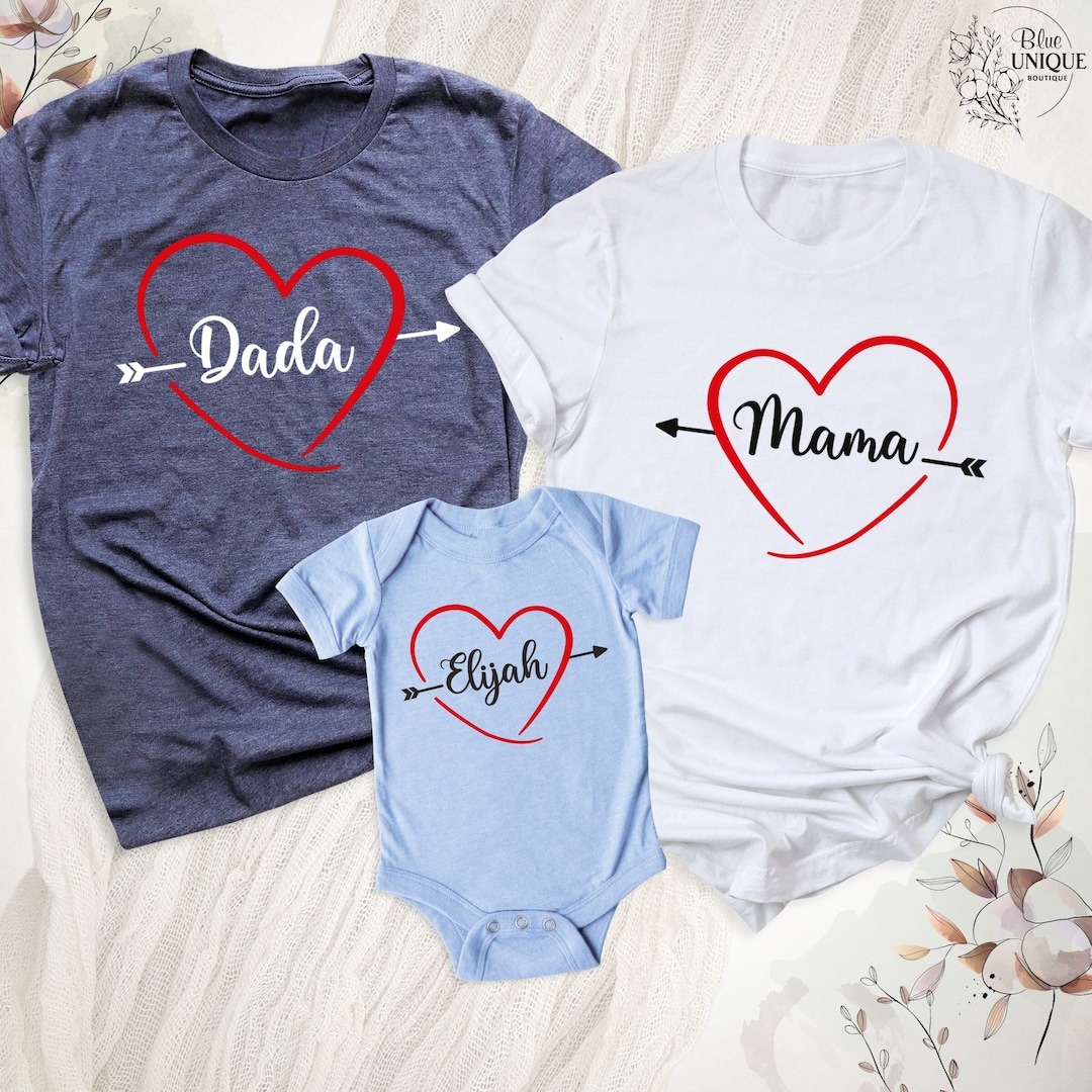 Mama Dada Heart Little Heart Kids Name Shirt, Personalized Family ...