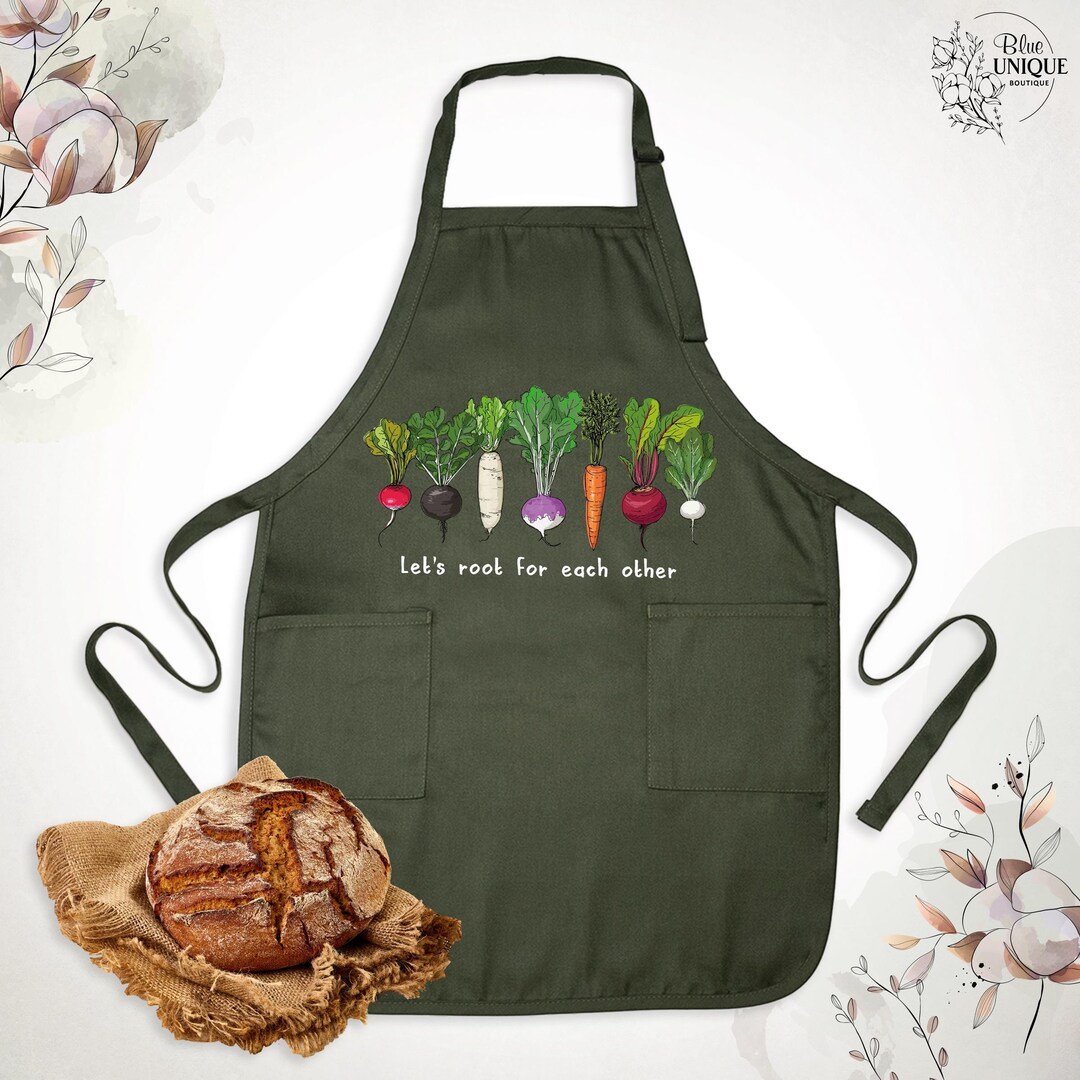 Lets Root for Each Other Apron, Cute Vegetable Apron, Uplifting Apron, Spring Apron, Gardening ...