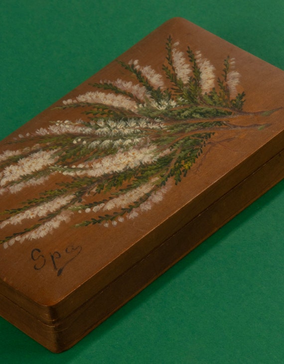 Antique Wooden Post Card Box - Hand Painted - Gem