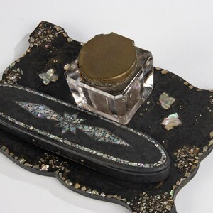 Antique Victorian Ink Set - Black Lacquered Wood - Etsy