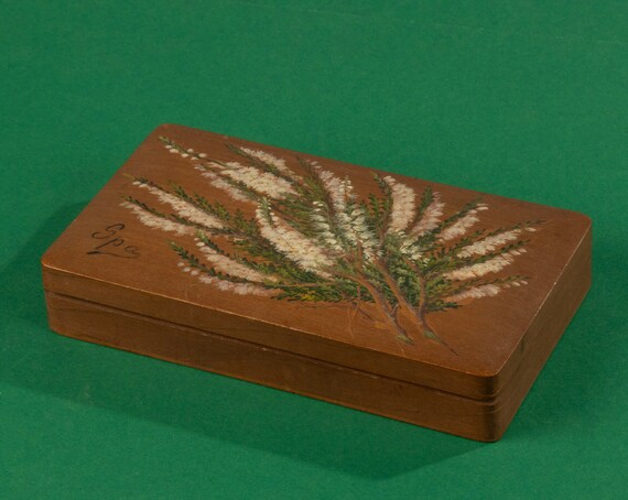 Antique Wooden Post Card Box - Hand Painted - Gem
