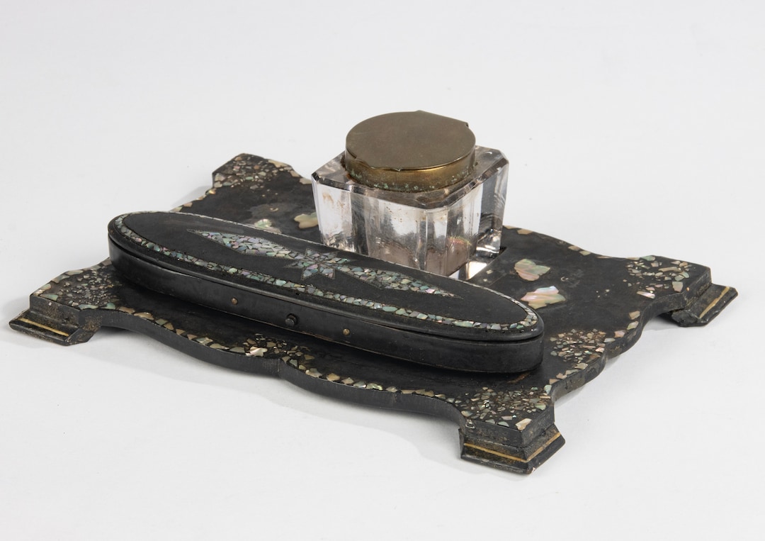 Antique Victorian Ink Set - Black Lacquered Wood - Etsy