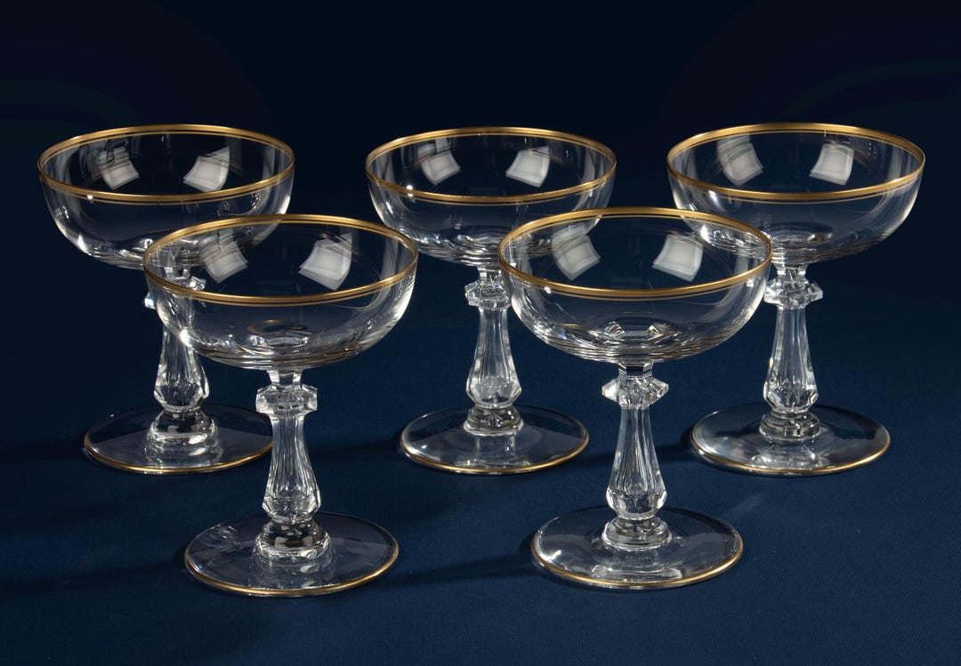Set of 5 Champagne Glasses - Val Saint Lambert - Crown Gold - Etsy