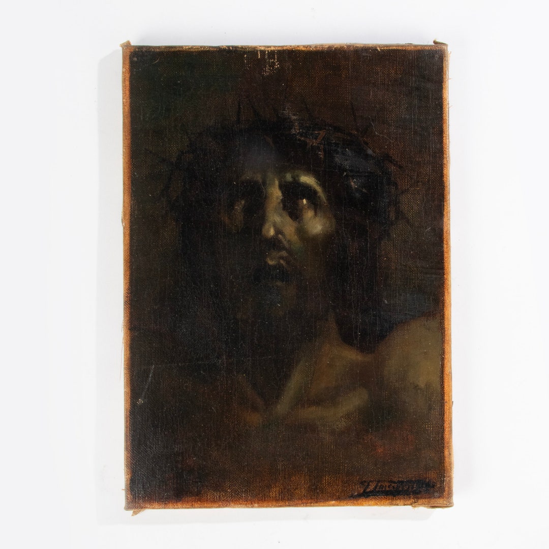Antique Portrait of Jesus - Thorn Crown - Oil on Canvas - Etsy
