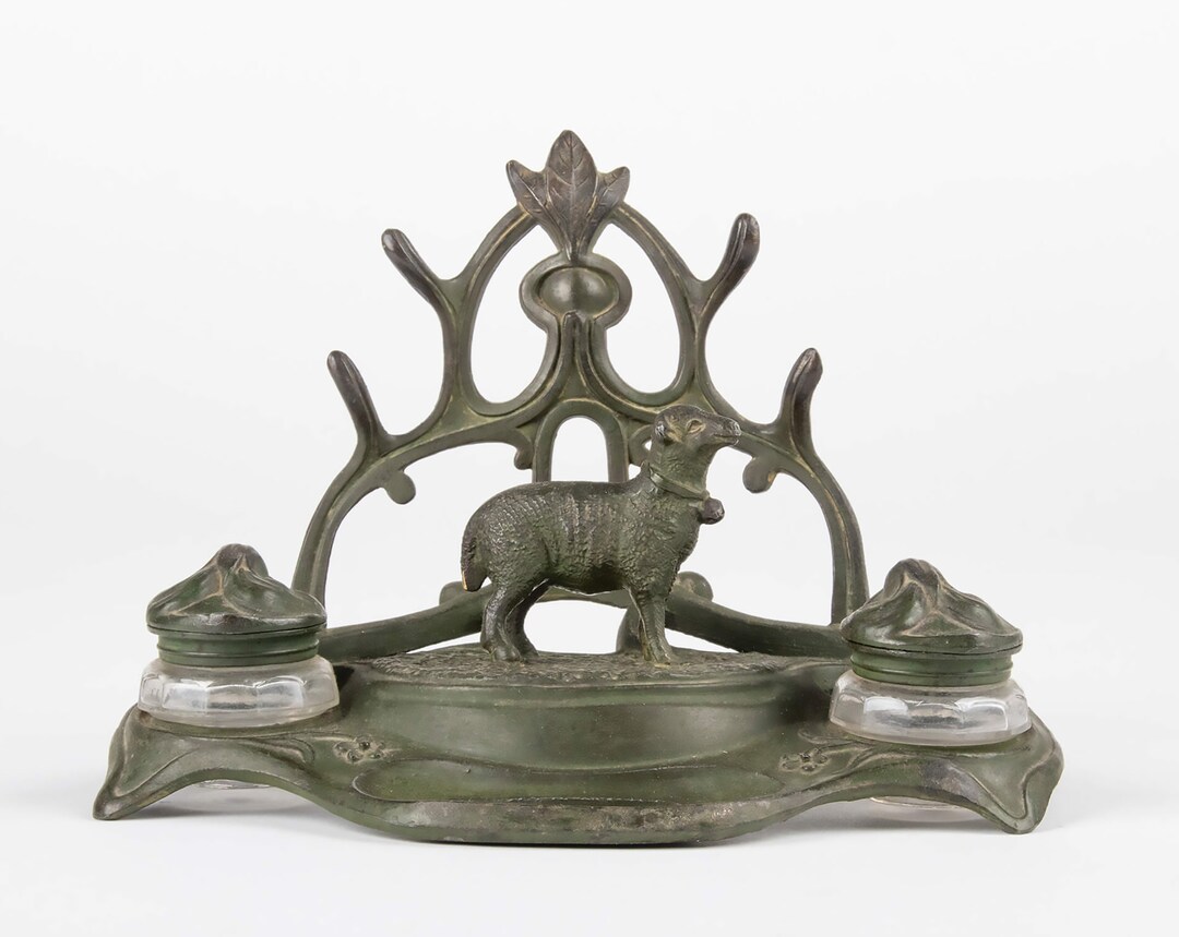 Art Nouveau Spelter Inkwell With Sheep - Etsy