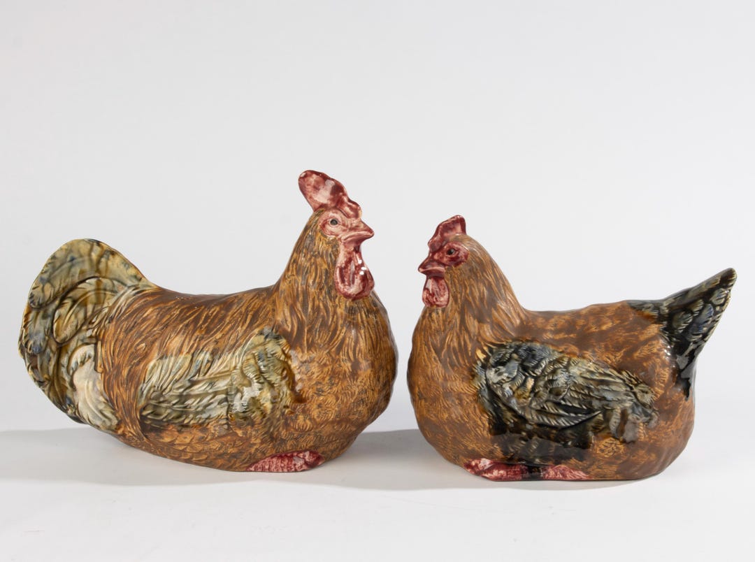 Vintage Ceramic Figures - Chicken and Rooster - Etsy