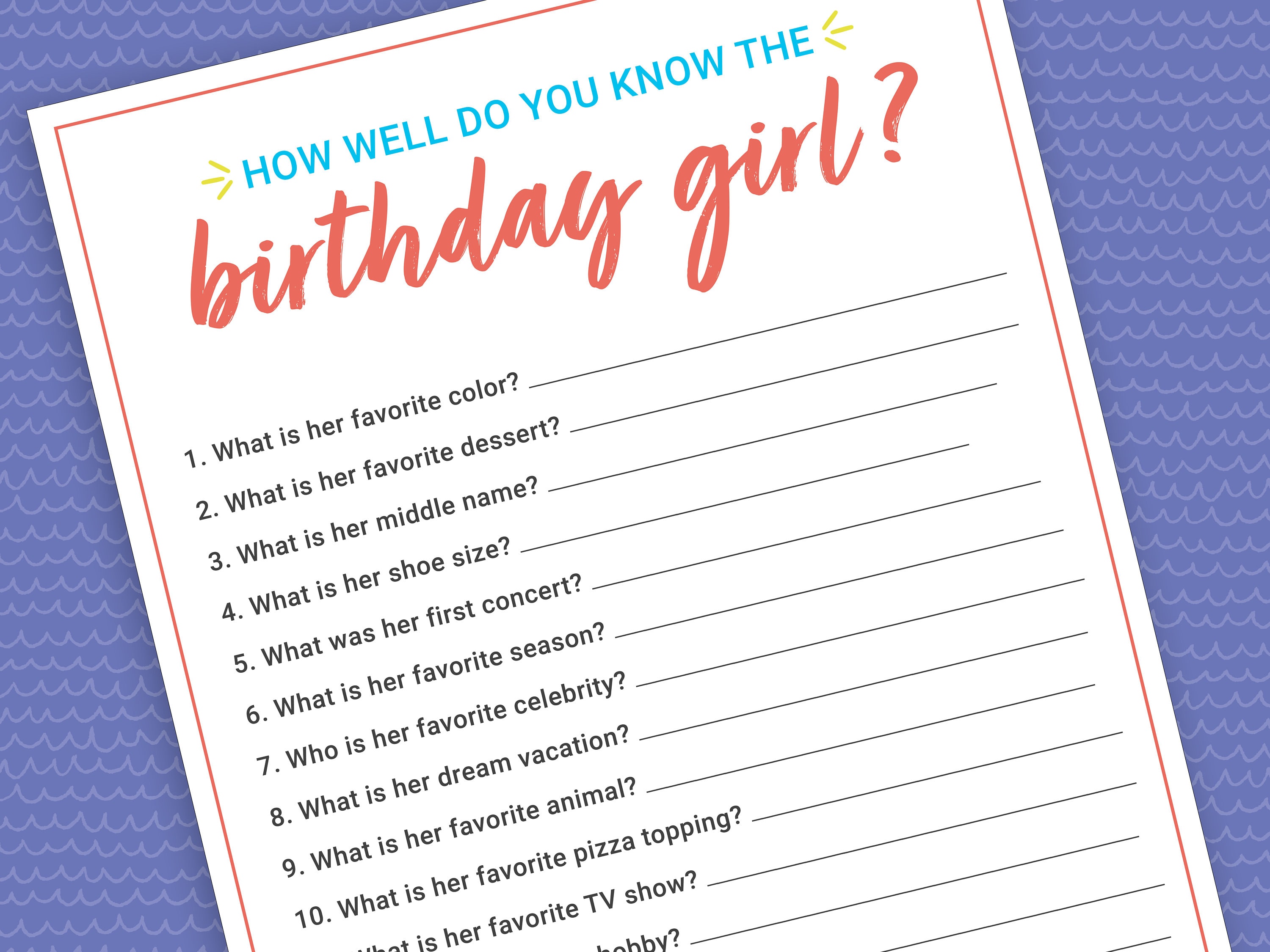 How Well Do You Know the Birthday Girl Game | Birthday Party Games for ...