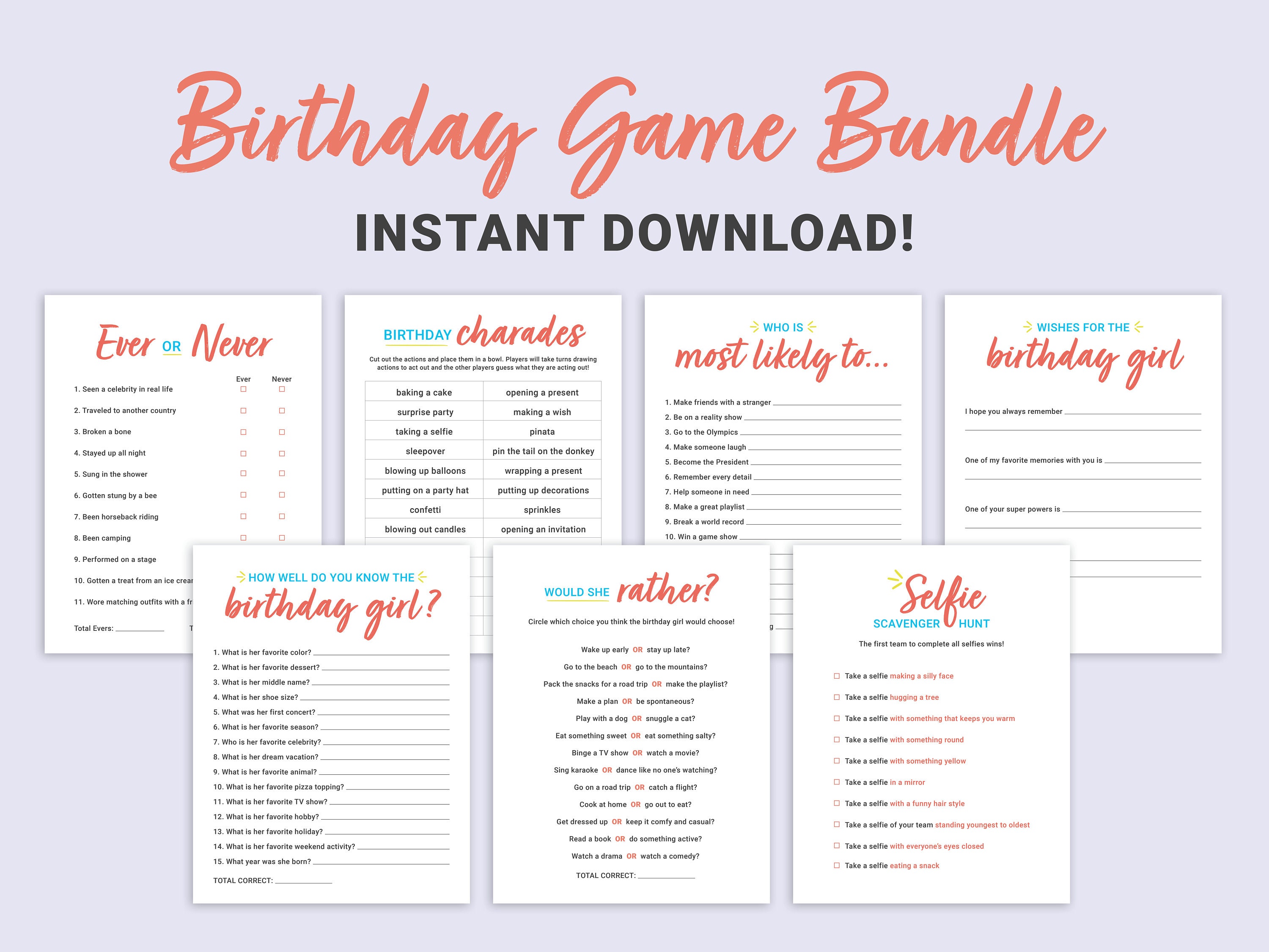 Birthday Game Bundle Birthday Games for Her How Well Do - Etsy