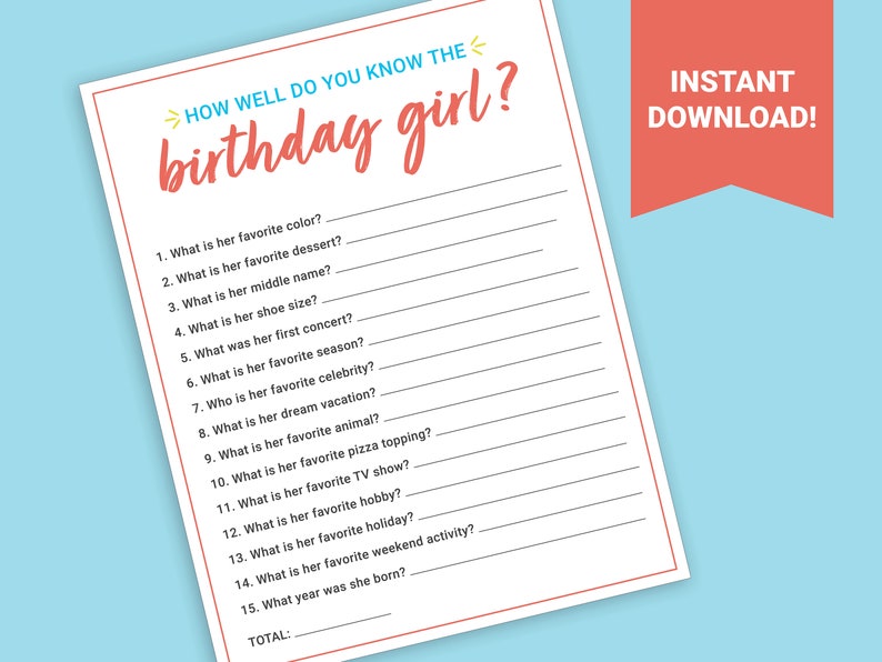 How Well Do You Know the Birthday Girl Game | Birthday Party Games for ...