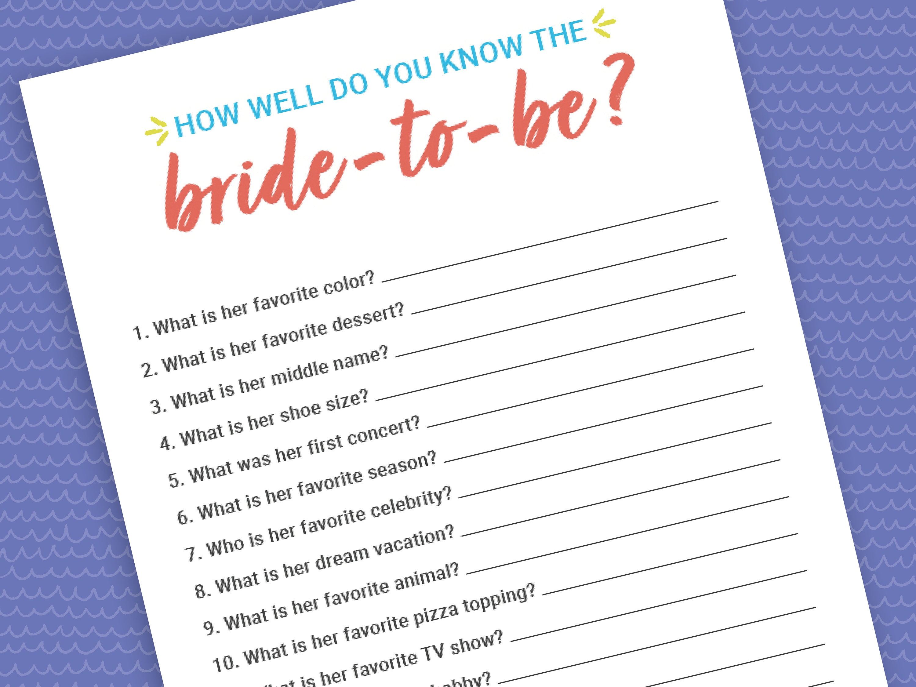 Bridal Shower Game Bachelorette Party Game Who Knows the Bride Best How ...