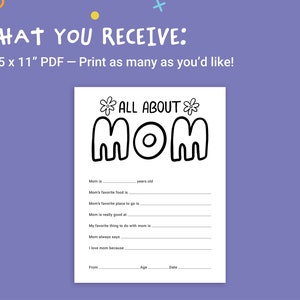 All About My Mom Fill in the Blanks Questionnaire | Gift for Mom From ...