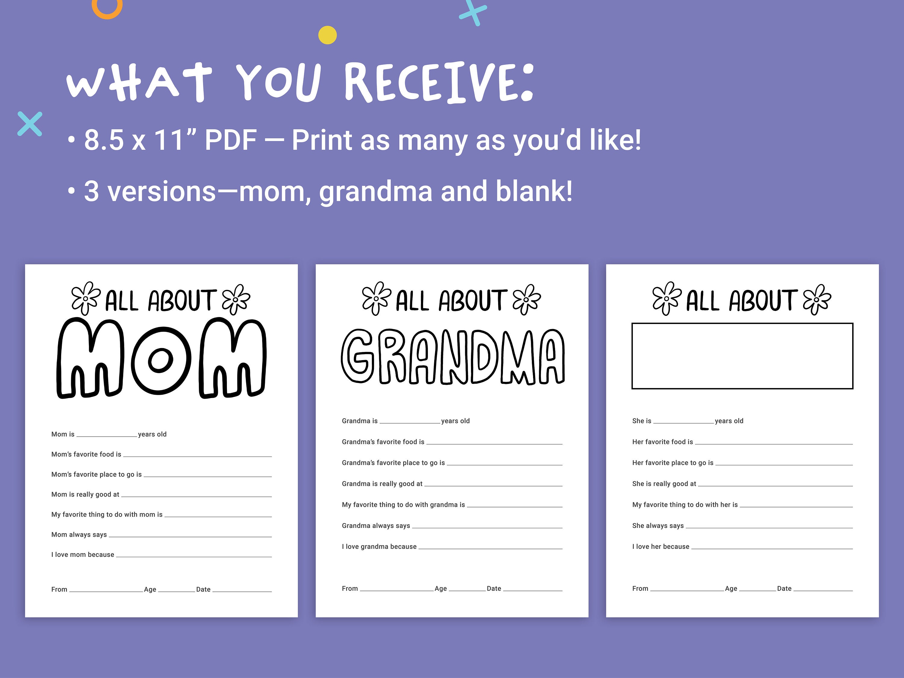 All About My Mom Fill in the Blanks Questionnaire | All About Grandma ...
