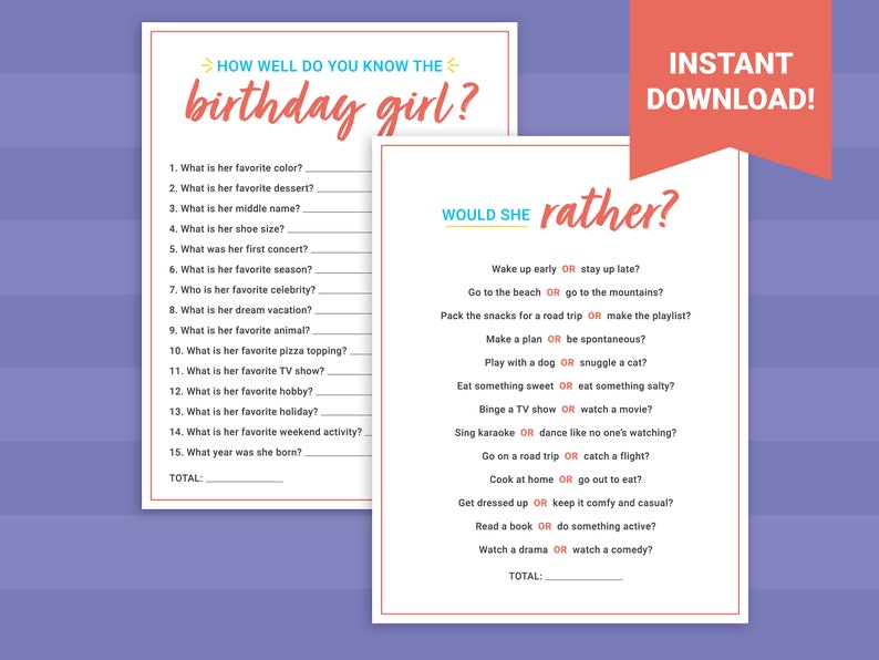 How Well Do You Know the Birthday Girl Game Birthday Party - Etsy