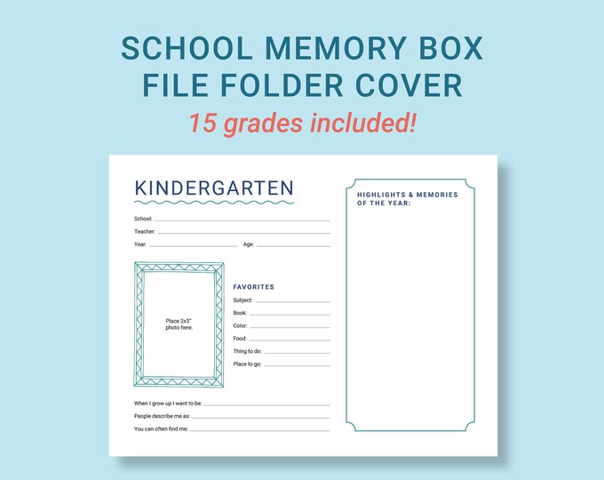 SCHOOL MEMORY BOX File Folder Cover | Printable Sheet Questionnaire ...