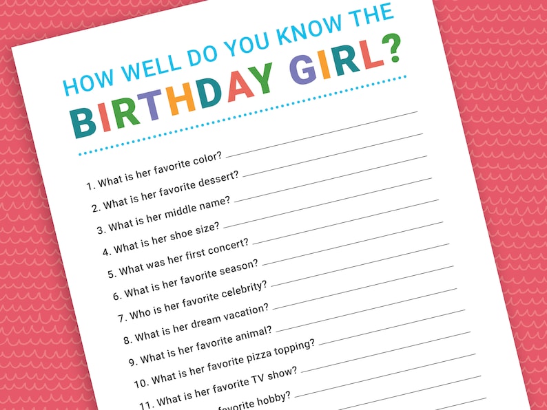 How Well Do You Know the Birthday Girl Game | Birthday Party Games for ...