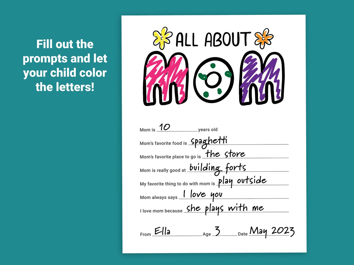 All About My Mom Fill in the Blanks Questionnaire | Gift for Mom From ...