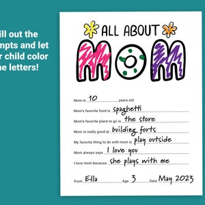 All About My Mom Fill in the Blanks Questionnaire | Gift for Mom From ...