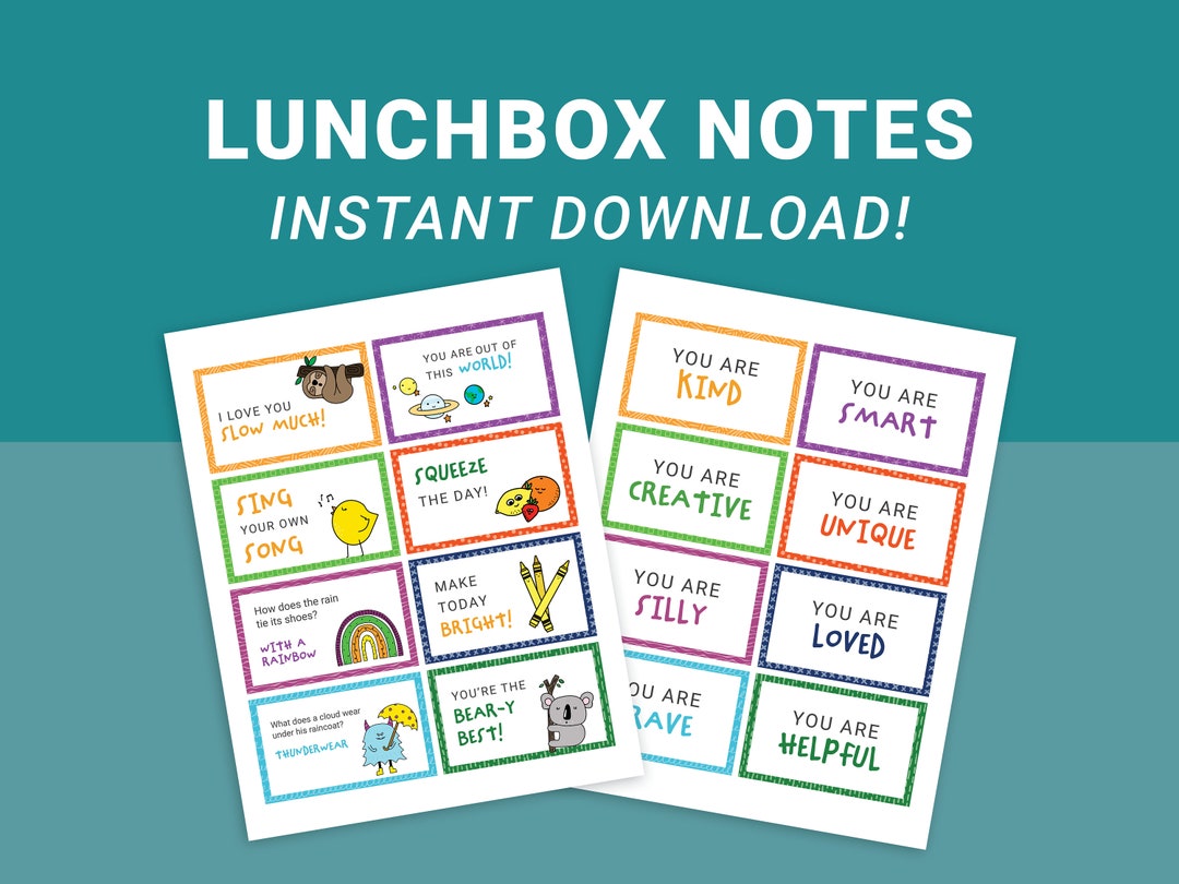 Lunchbox Notes Lunch Box Notes for Kids Printable Lunch Notes ...