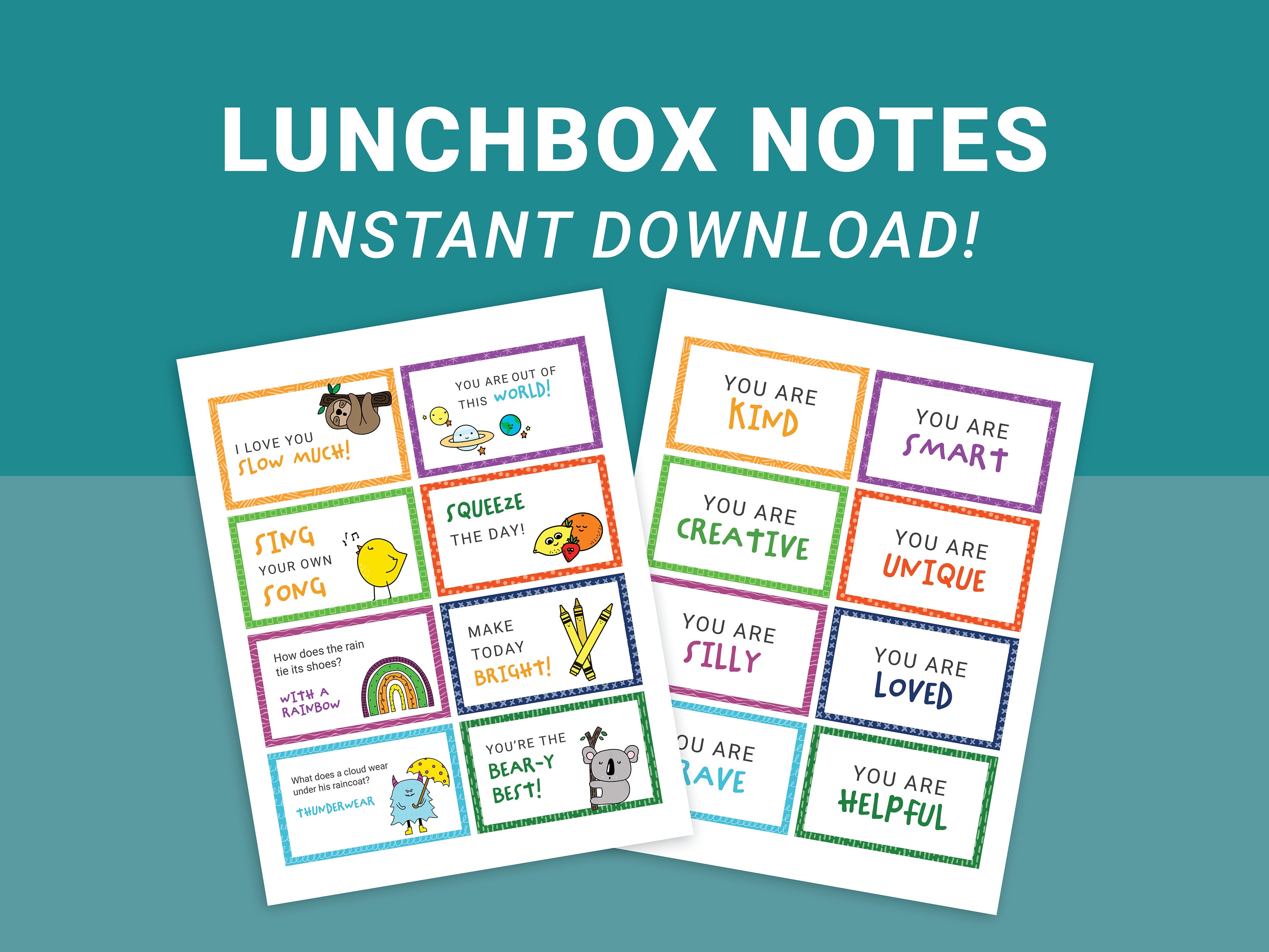 Lunchbox Notes Lunch Box Notes for Kids Printable Lunch Notes Positive ...