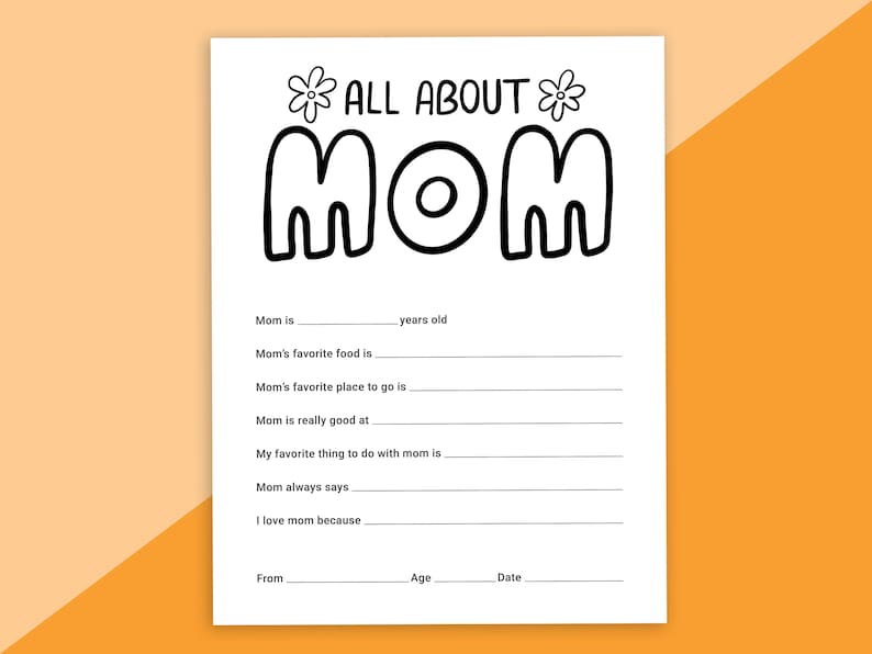 All About My Mom Fill in the Blanks Questionnaire | Gift for Mom From ...