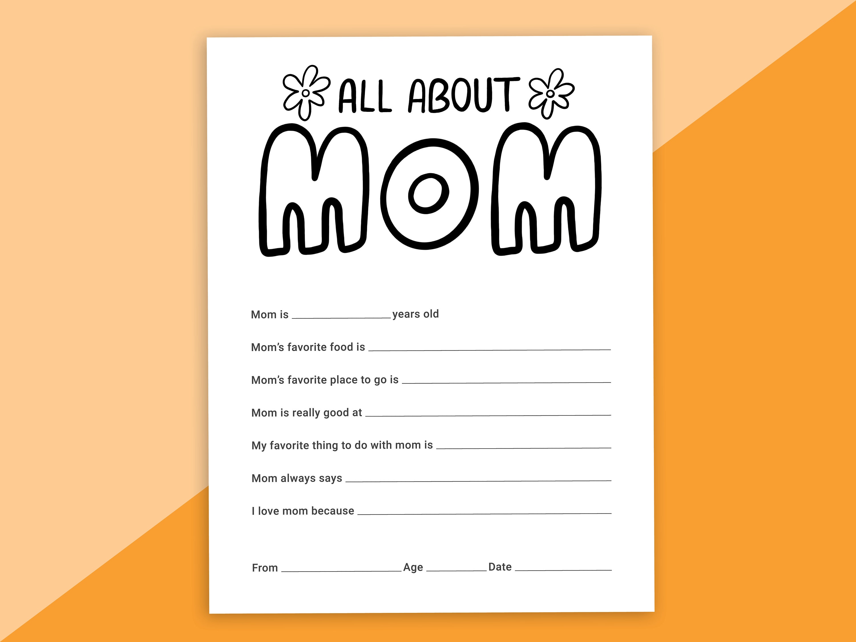 All About My Mom Fill in the Blanks Questionnaire | Gift for Mom From ...