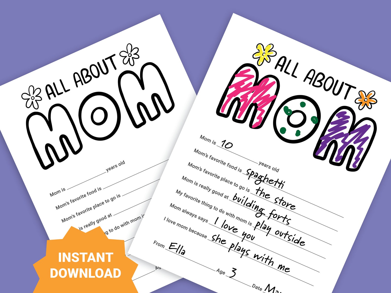 All About My Mom Fill in the Blanks Questionnaire | Gift for Mom From ...