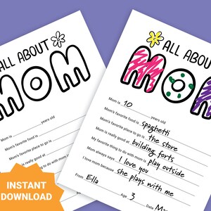 All About My Mom Fill in the Blanks Questionnaire | Gift for Mom From ...