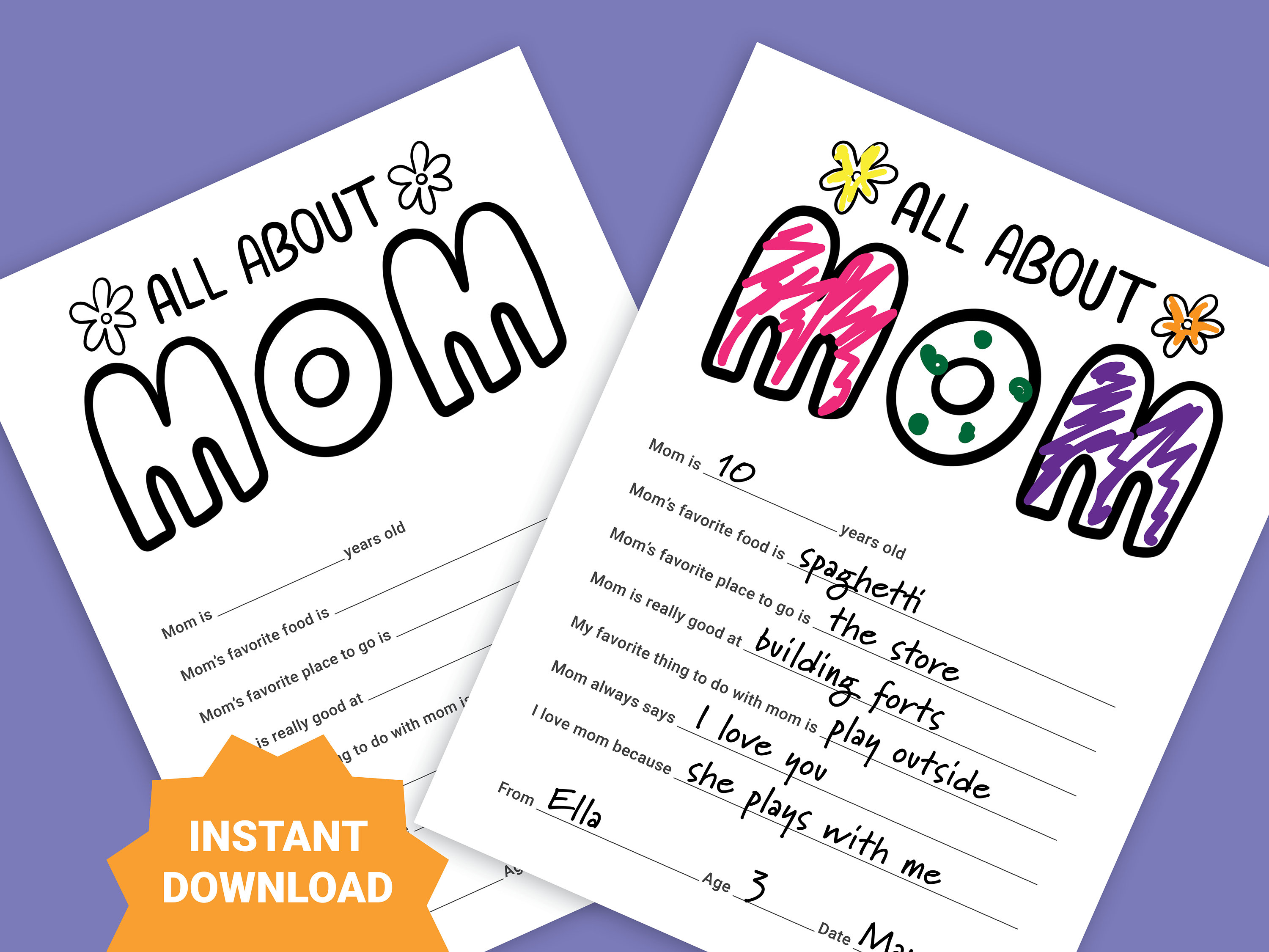 All About My Mom Fill in the Blanks Questionnaire | Gift for Mom From ...