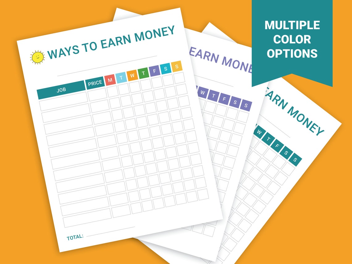 Earn Money Chore Chart Allowance Chore Chart for Kids Chore Chart PDF ...