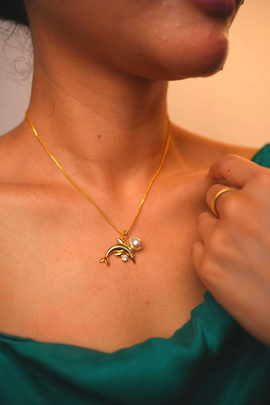 Dolphin Pearl Pendant Necklace | 18K Gold Plated & 925 Sterling Silver ...