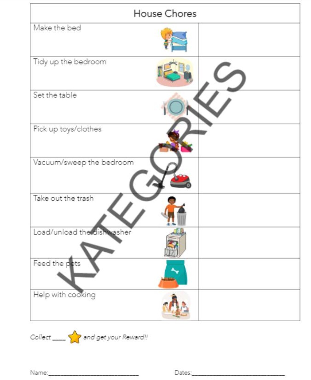 House Chores Chart - Visuals and Tokens - Etsy