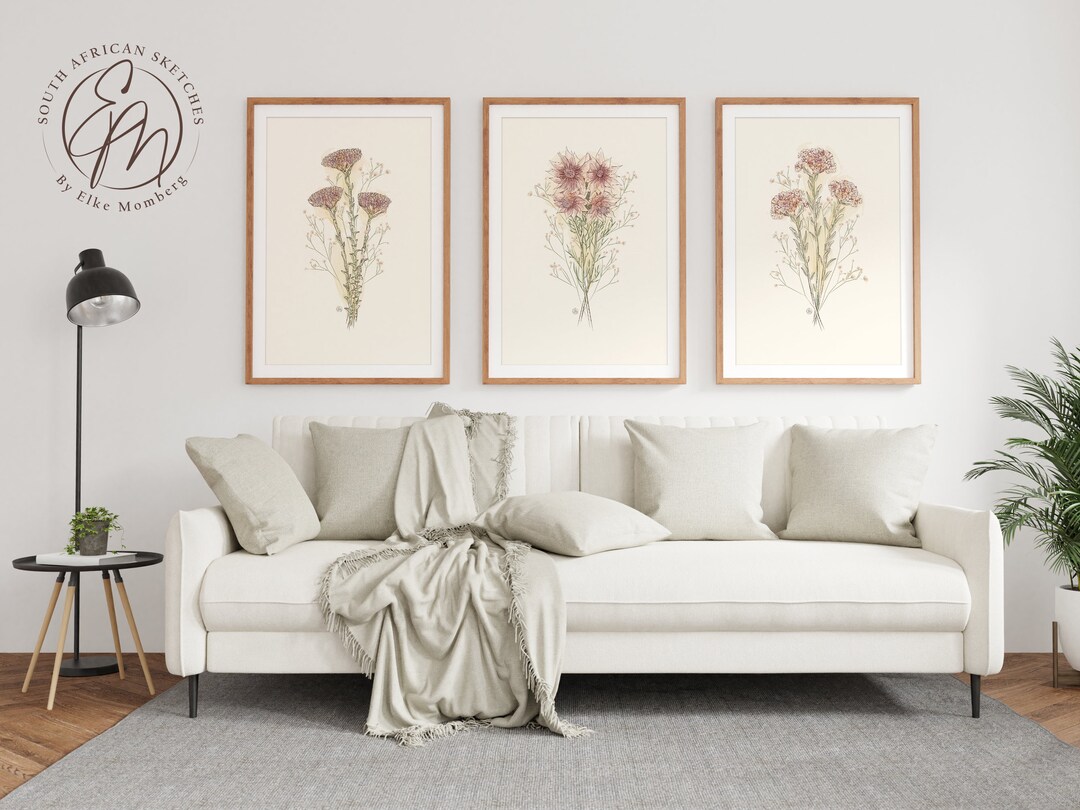 Fynbos Botanical Wall Art Prints, Set of 3, Watercolor Style Printable ...