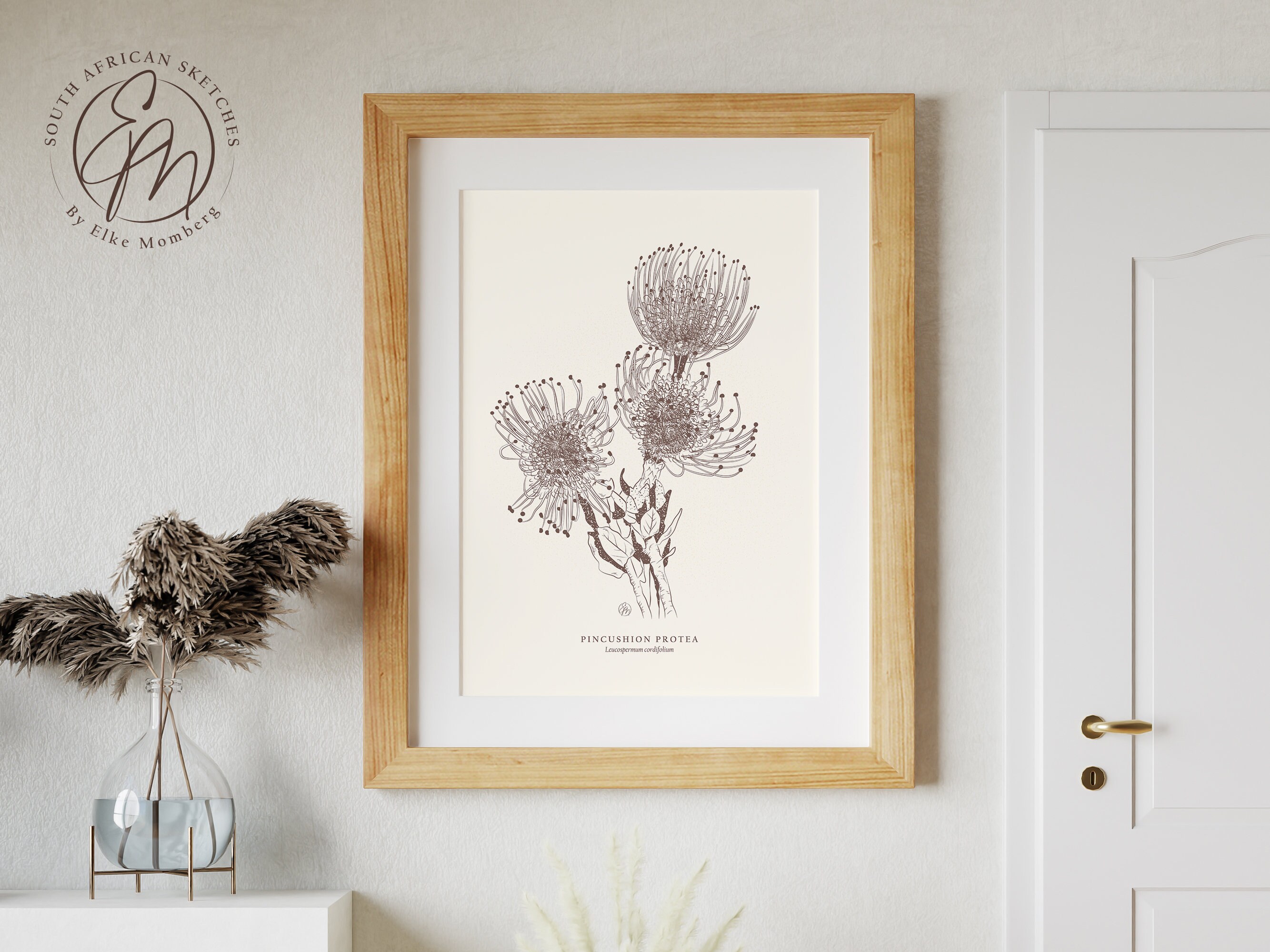 South African Pincushion Protea Botanical Wall Art, Vintage Style ...