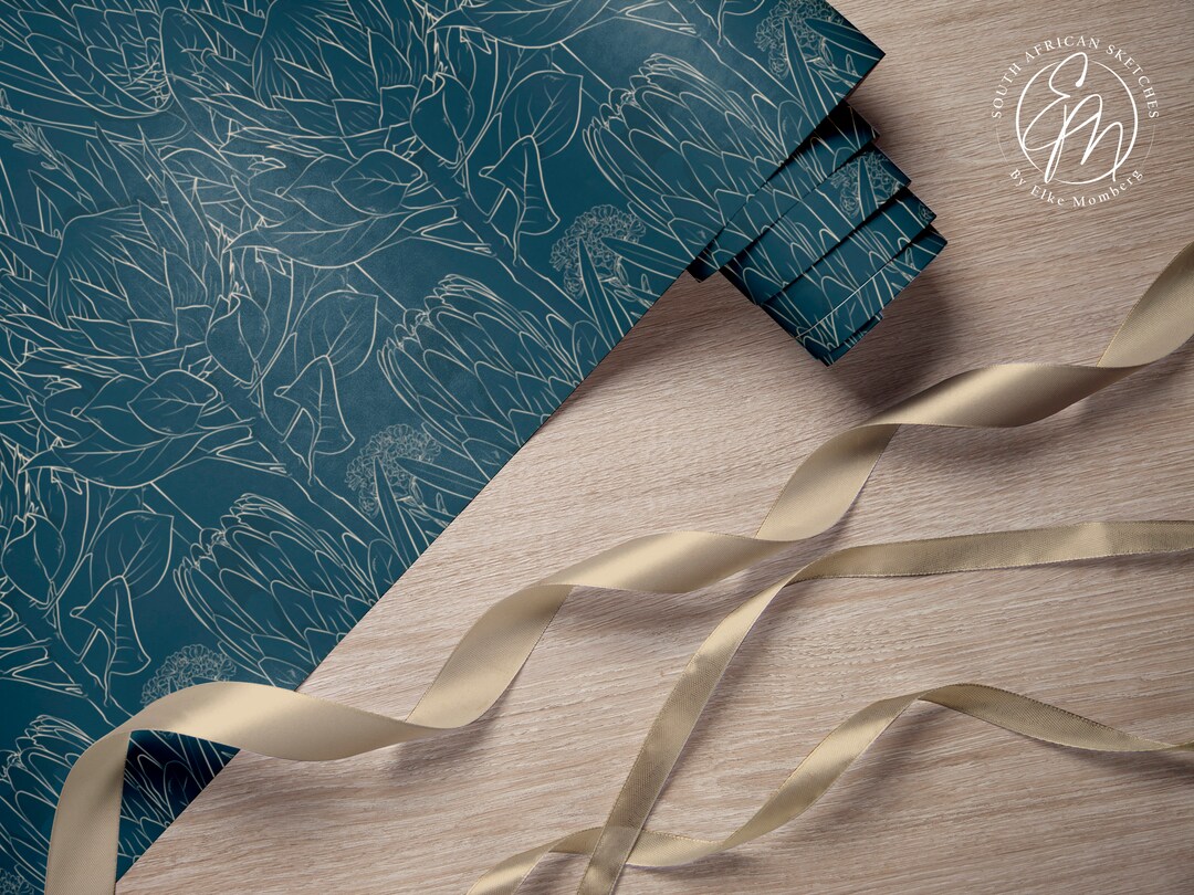 Midnight Blue Protea Wrapping Paper Botanical Gift Wrap Line - Etsy