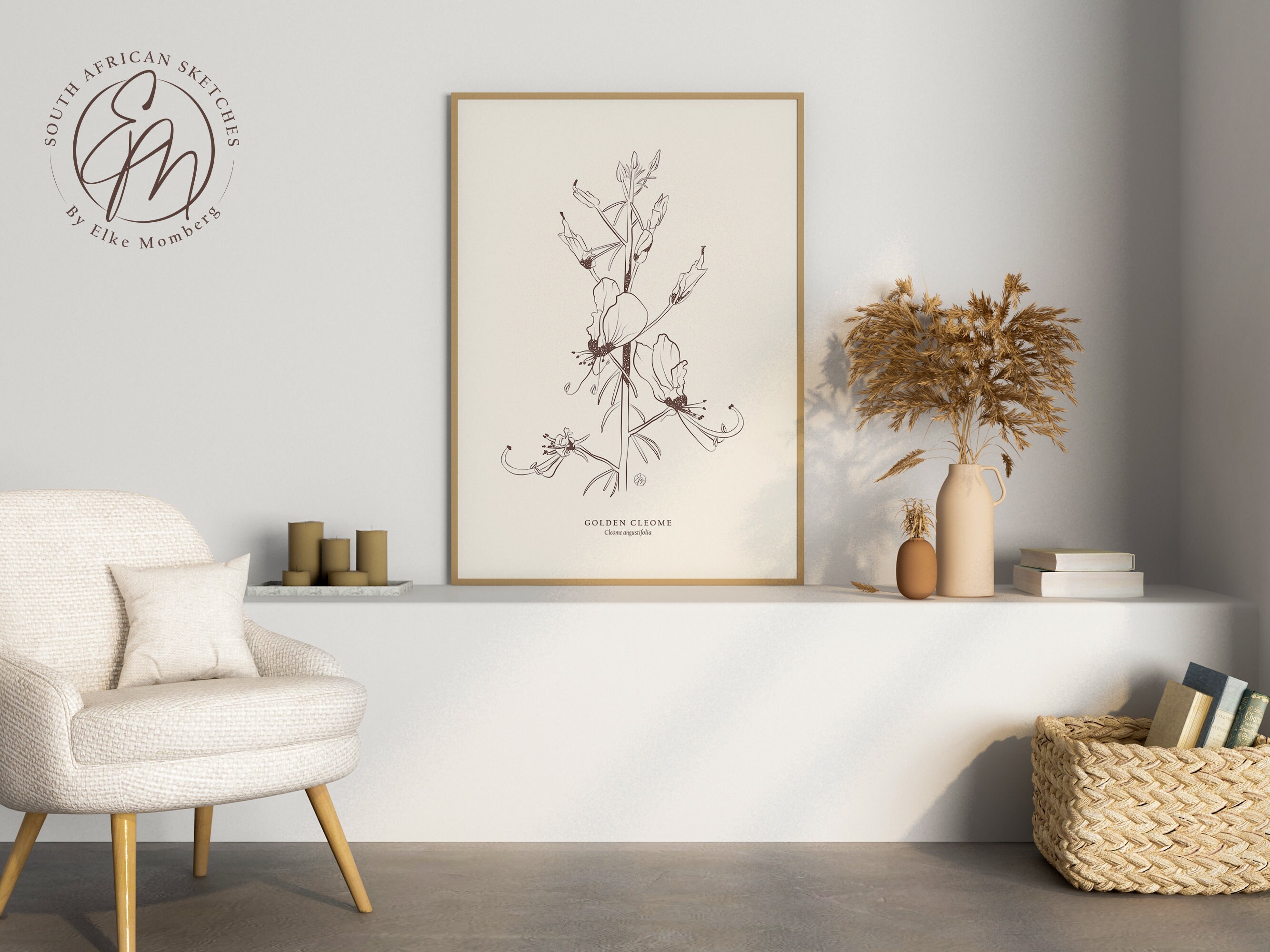South African Golden Cleome Botanical Wall Art, Vintage Style Digital ...