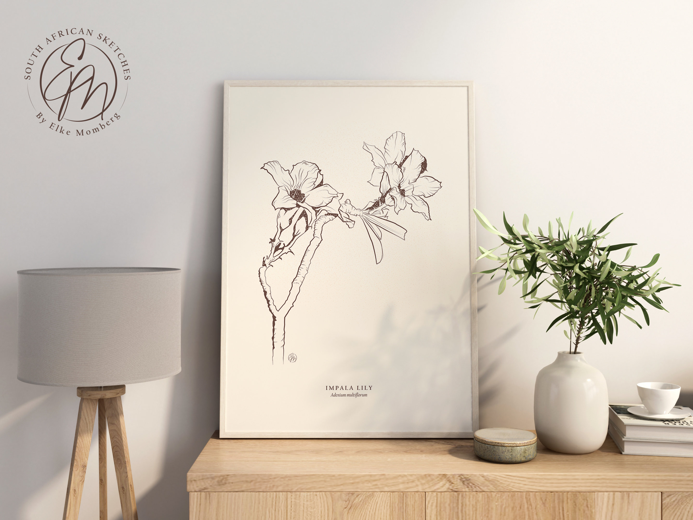 Impala Lily Botanical Wall Art Print, Vintage Style Flower Sketch ...