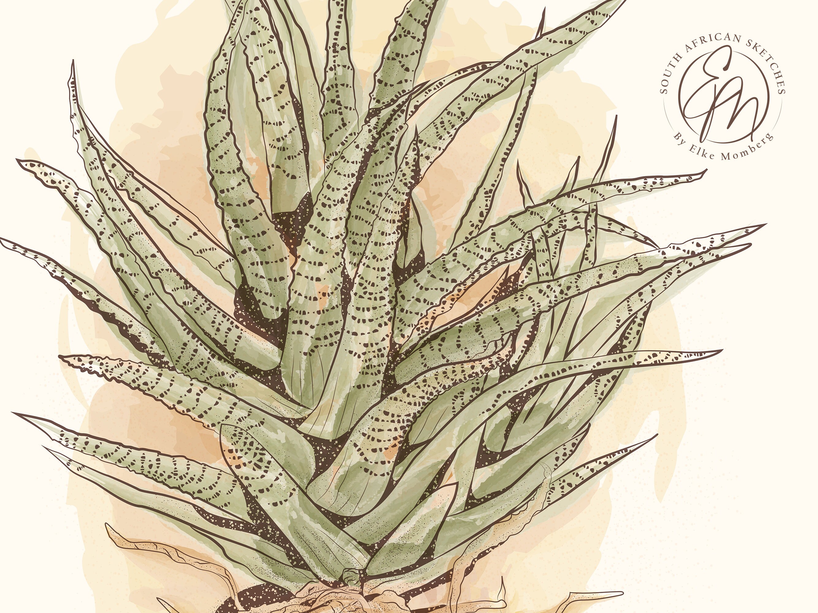 Aloe Plant Botanical Wall Art, Watercolor Style Digital Drawing ...