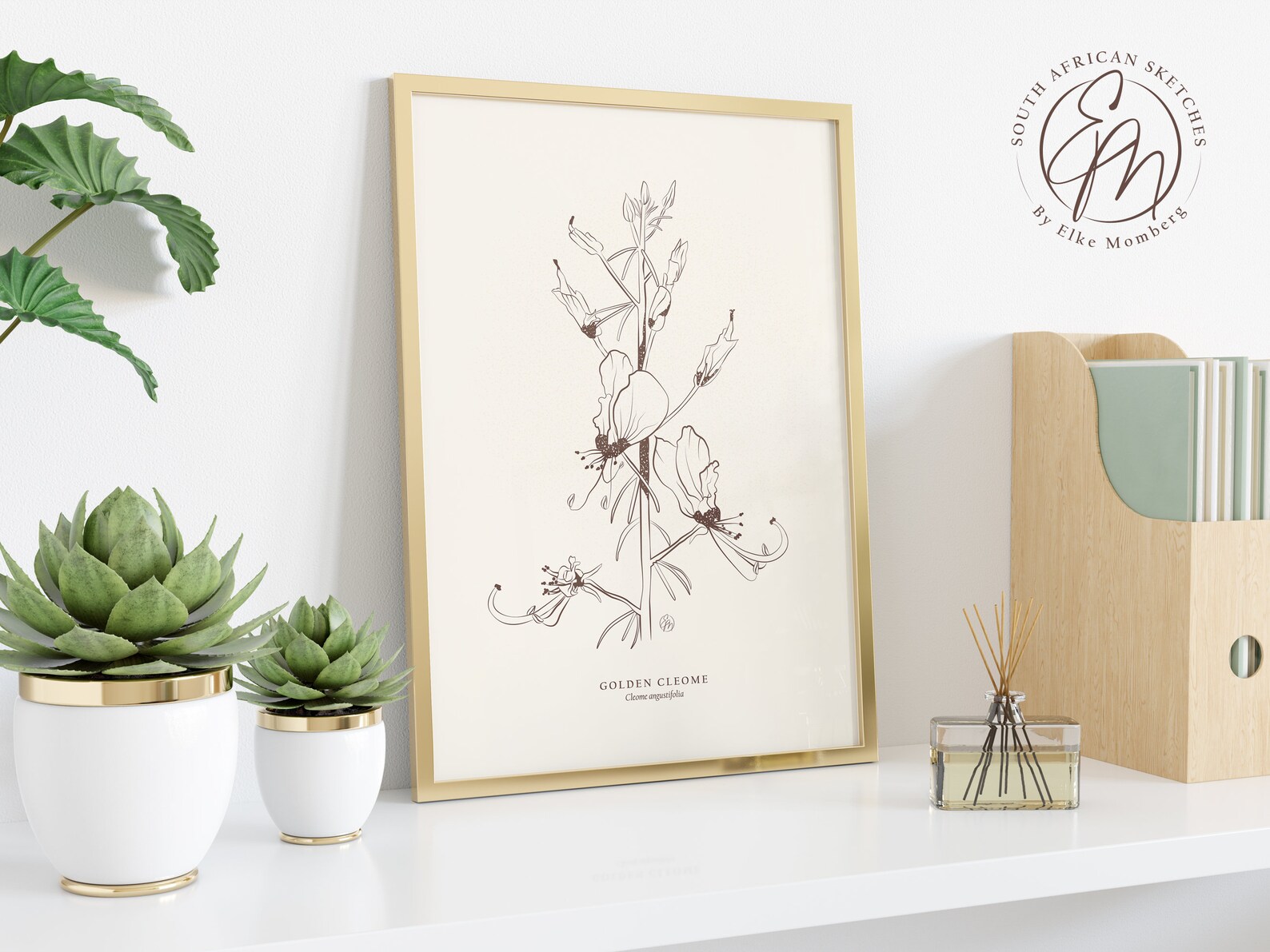South African Golden Cleome Botanical Wall Art, Vintage Style Digital ...