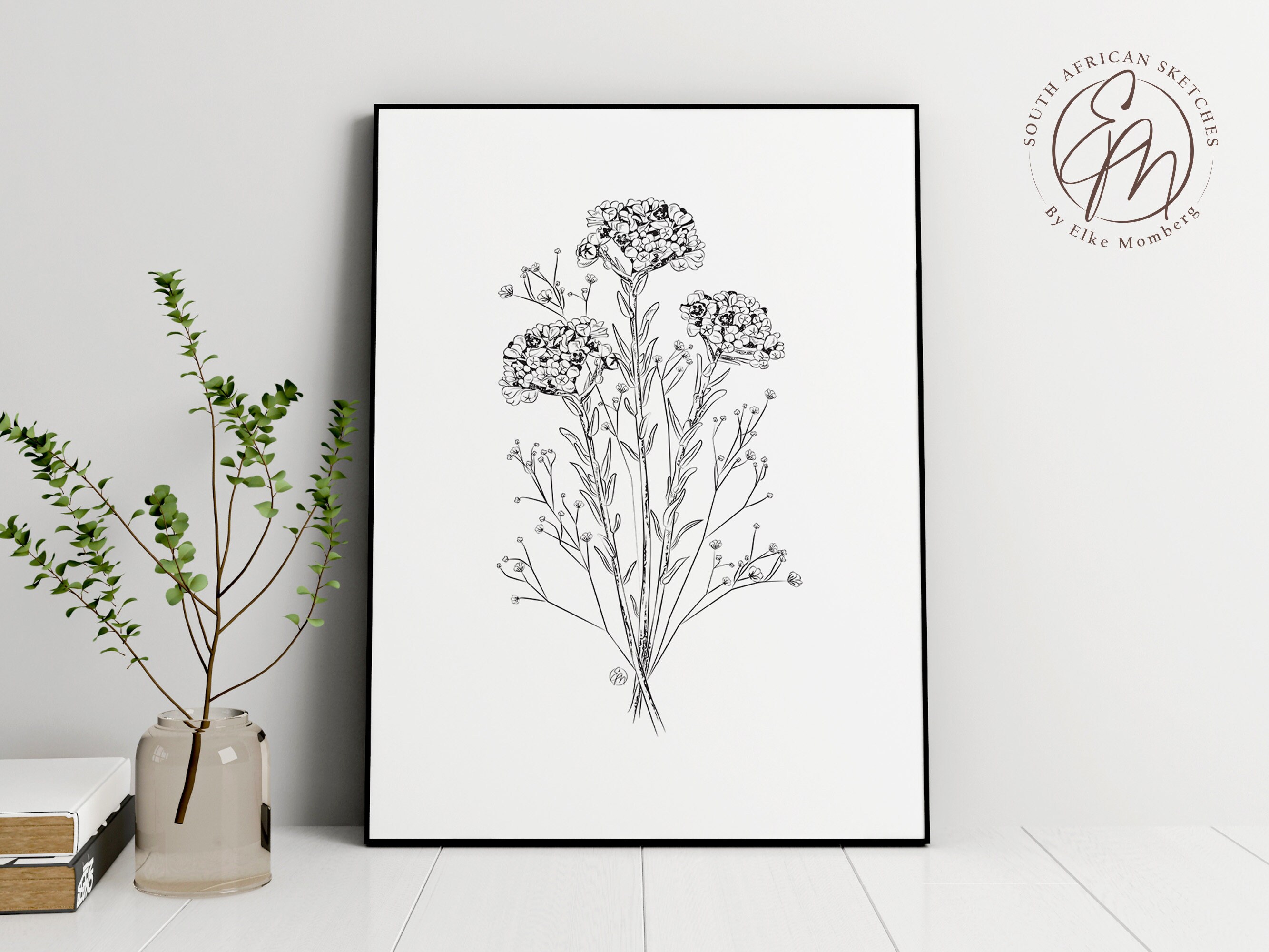 Cape Fynbos Botanical Art Set, Black White Floral Sketch (digital ...