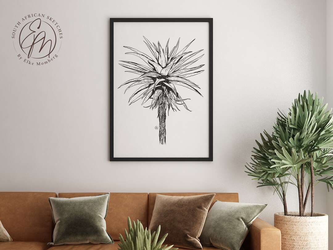 Aloe Large Plant Botanical Wall Art, Modern Black and White Style ...