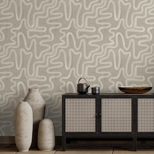Beige Minimalist Abstract Wallpaper - Neutral Modern Squiggle Design ...