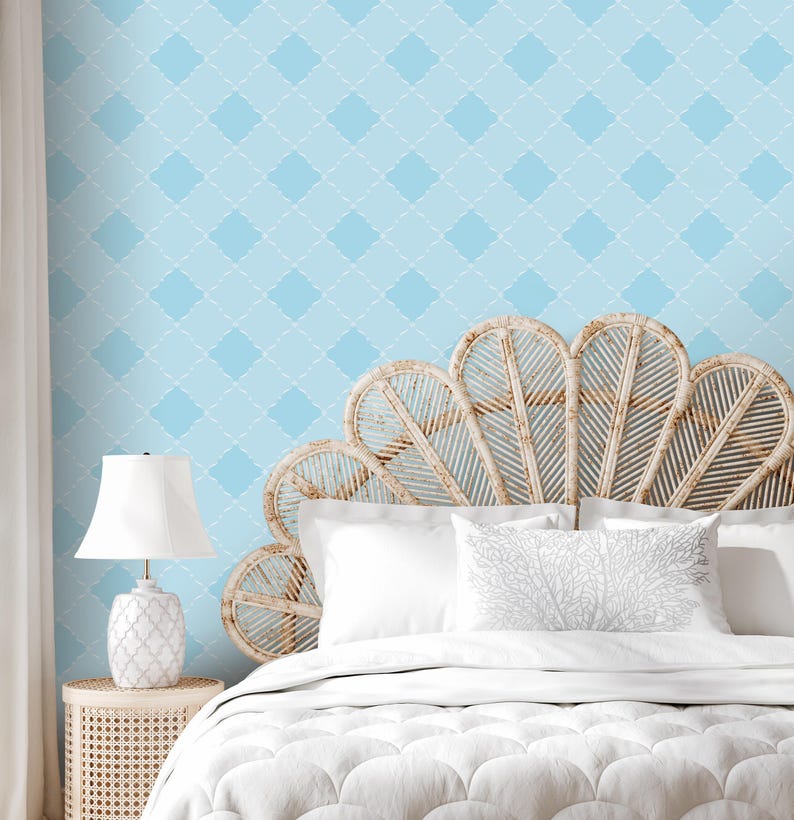 Dollhouse Blue Floral Tiles Wallpaper Peel and Stick Minimalist Flower ...