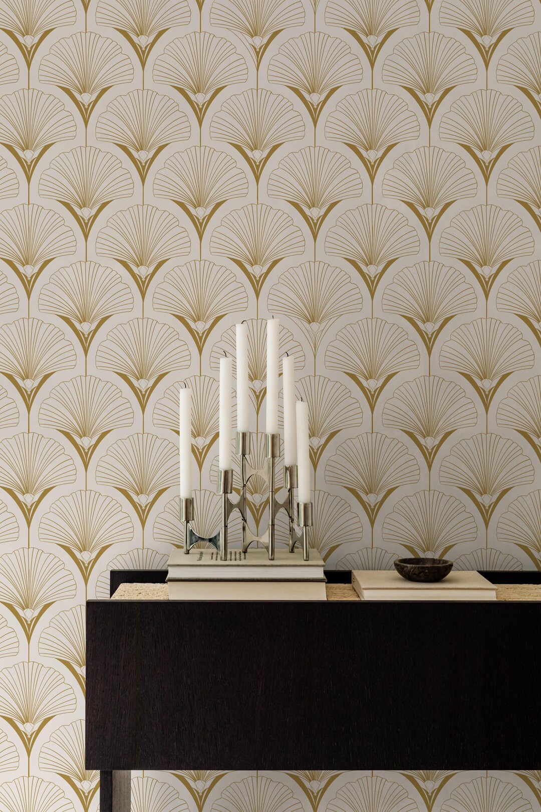 Art Deco Wallpaper: Gold Fan Pattern, Vintage Style - Etsy UK