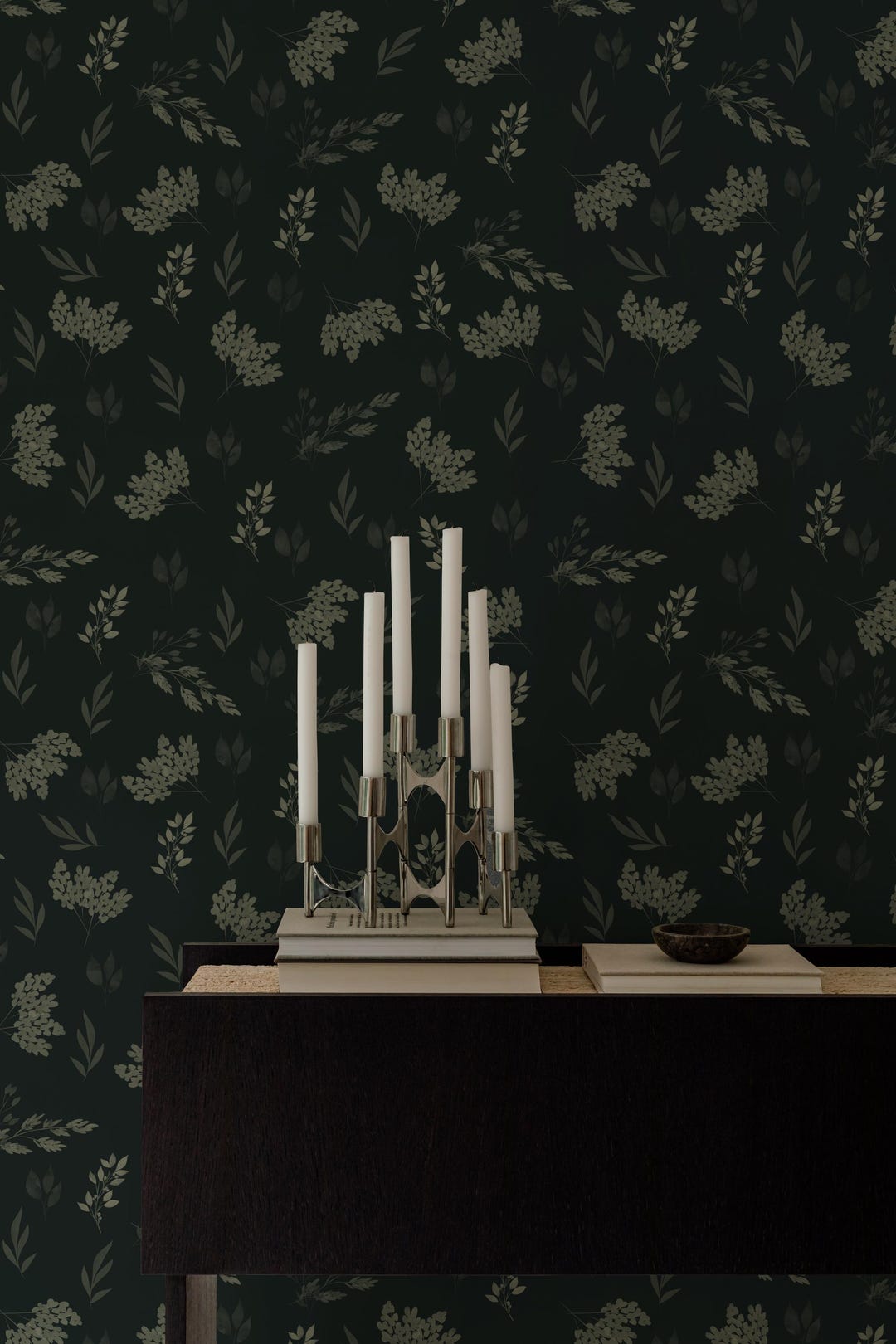 Dark Green Botanical Wallpaper - Elegant Floral Pattern for Modern or ...