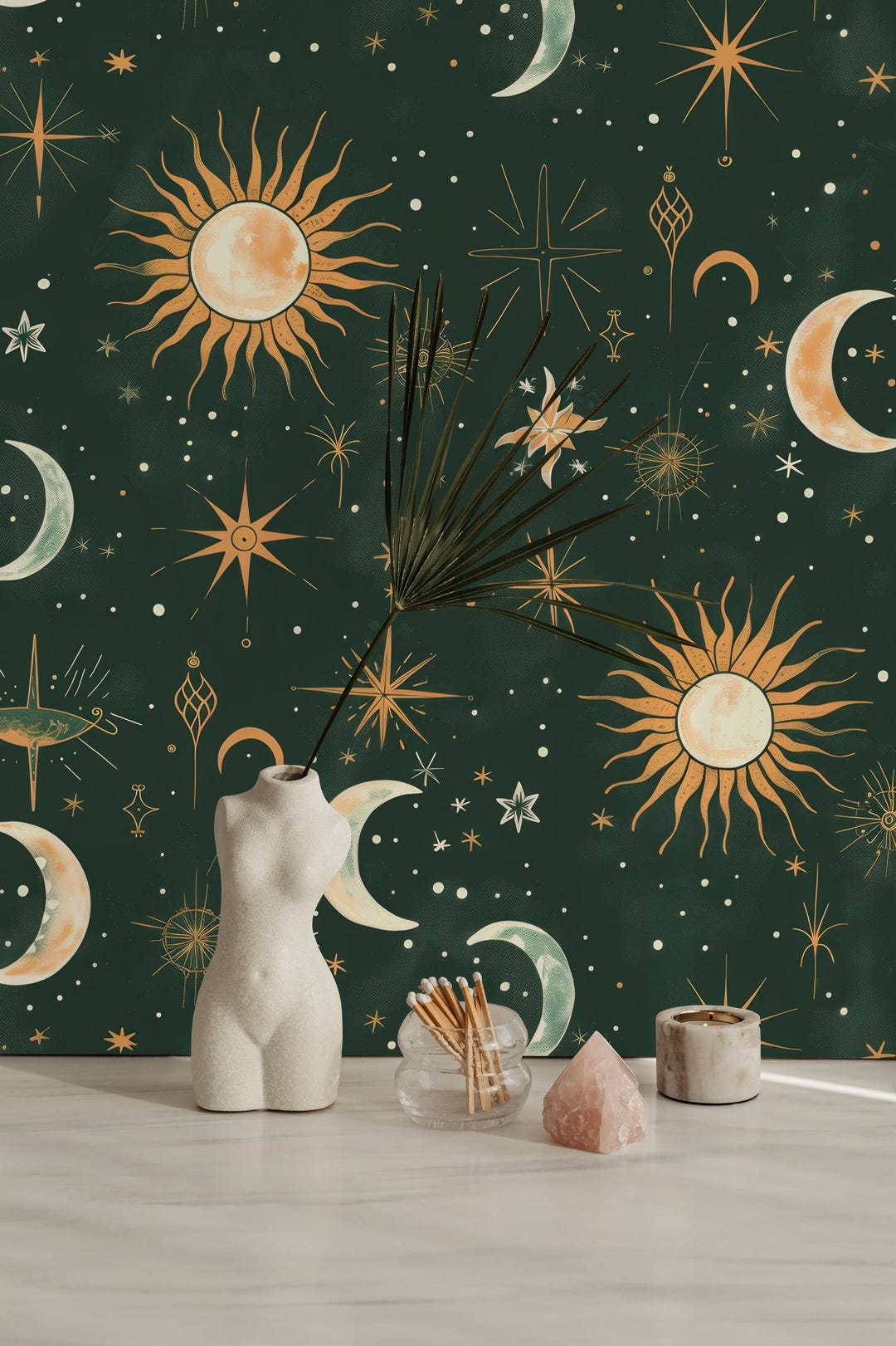 Emerald Green Celestial Wallpaper: Gold Star Peel & Stick Mural - Etsy